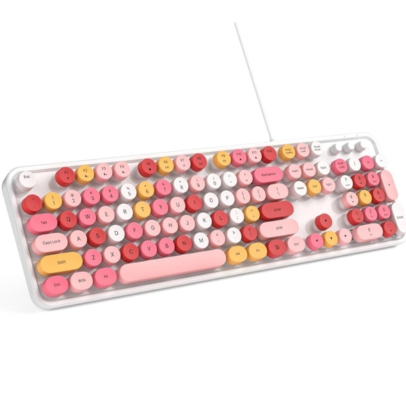 MOWUX | Computers, Laptops & Parts | Computer Keyboard Wired Plug And Play Usb Retro Round ...